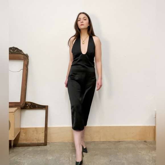 Jason Wu | Dresses | Nwt Jason Wu Black Satin Halter Plunging U ...